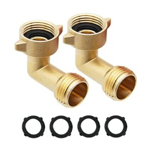 sicilamiu 2pcs 90 degree garden hose elbow, 3/4" solid brass water hose connectors and fittings heavy duty hose pipe adapter with pressure washers for rv water hookups residential outdoor faucets