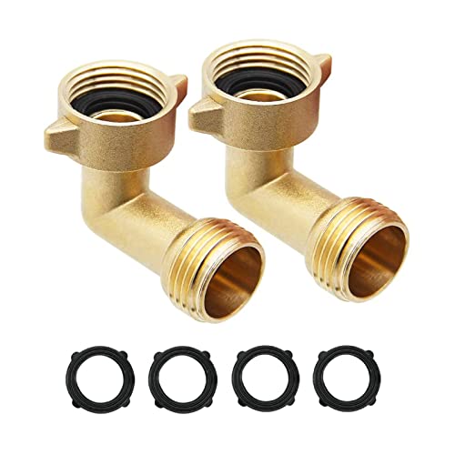 SICILAMIU 2Pcs 90 Degree Garden Hose Elbow, 3/4" Solid Brass Water Hose Connectors and Fittings Heavy Duty Hose Pipe Adapter with Pressure Washers for RV Water Hookups Residential Outdoor Faucets