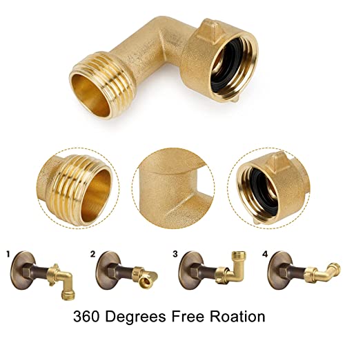 SICILAMIU 2Pcs 90 Degree Garden Hose Elbow, 3/4" Solid Brass Water Hose Connectors and Fittings Heavy Duty Hose Pipe Adapter with Pressure Washers for RV Water Hookups Residential Outdoor Faucets