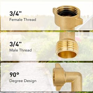 SICILAMIU 2Pcs 90 Degree Garden Hose Elbow, 3/4" Solid Brass Water Hose Connectors and Fittings Heavy Duty Hose Pipe Adapter with Pressure Washers for RV Water Hookups Residential Outdoor Faucets