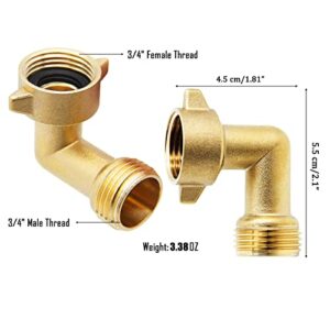 SICILAMIU 2Pcs 90 Degree Garden Hose Elbow, 3/4" Solid Brass Water Hose Connectors and Fittings Heavy Duty Hose Pipe Adapter with Pressure Washers for RV Water Hookups Residential Outdoor Faucets