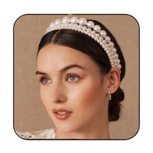 bartosi pearls headbands women white vintage large pearl tiara crown hairbands bride wedding hair hoop hair accessories for girls (3 pcs)