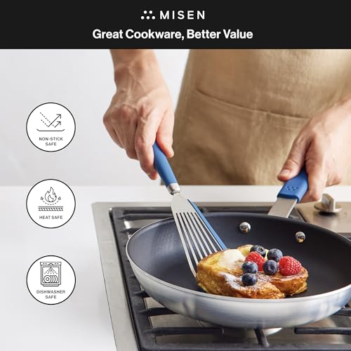 Misen Fish Silicone Spatula - Slotted Turner for Cooking - Perfect for Frying - Heat Resistant - Dishwasher Safe -1mm Thick Flexible Flipper - Soft Silicone Grip Handle for Easy Use