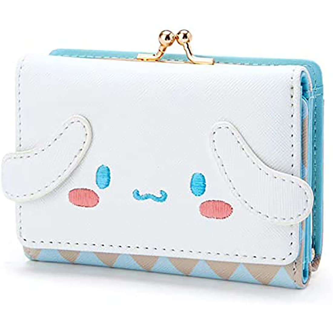 Huositi Cute Fashion Cartoon Character Small Wallet Short Ladies Wallet Leather Tri-fold Wallet Money Bag(White)