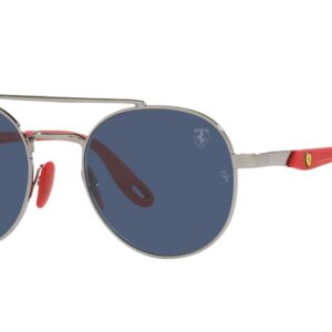 Ray-Ban RB3696M Scuderia Ferrari Collection Round Sunglasses, Gunmetal/Dark Blue, 51 mm