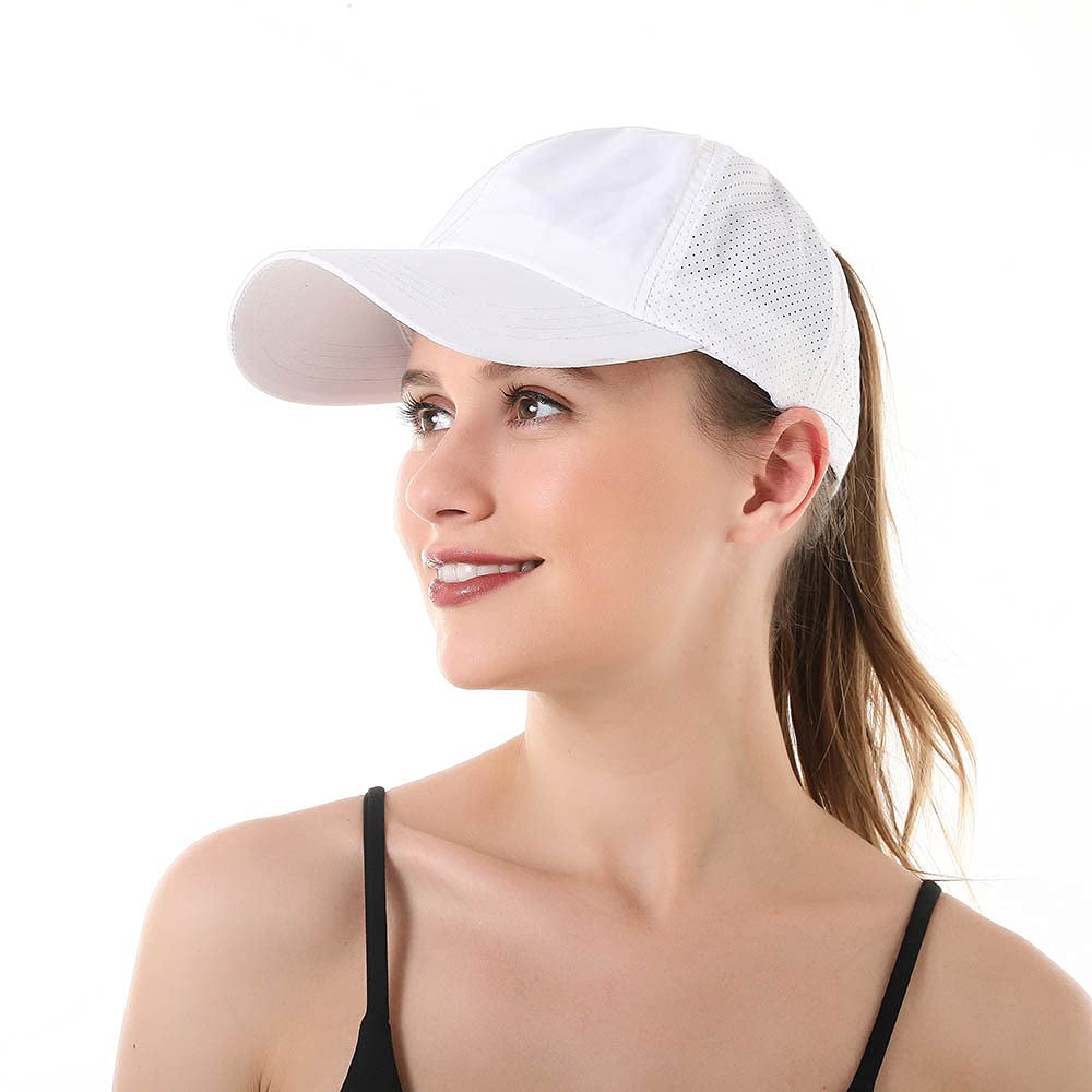 Ponytail Hat for Womens, Quick Drying Mesh Ponytail Hole Baseball Cap Sport Sun Hats White