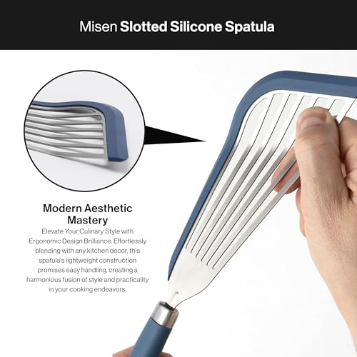 Misen Fish Silicone Spatula - Slotted Turner for Cooking - Perfect for Frying - Heat Resistant - Dishwasher Safe -1mm Thick Flexible Flipper - Soft Silicone Grip Handle for Easy Use