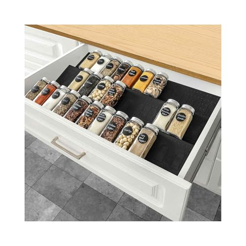 Famhap Spice Drawer Organizer, 6 Pack Drawer Seasoning Organizer Expandable from 11.6" to 23.2" Seasoning Rack Tray Insert for Kitchen Drawers, Spice Rack Tray for Drawer/Countertop (Black)