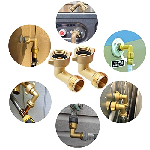 SICILAMIU 2Pcs 90 Degree Garden Hose Elbow, 3/4" Solid Brass Water Hose Connectors and Fittings Heavy Duty Hose Pipe Adapter with Pressure Washers for RV Water Hookups Residential Outdoor Faucets