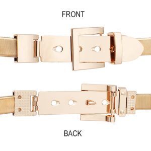 Glamorstar 2 Pieces Metal Stretch Elastic Waist Belt Skinny Thin Belt for Women Dress Set 7-Gold Silver