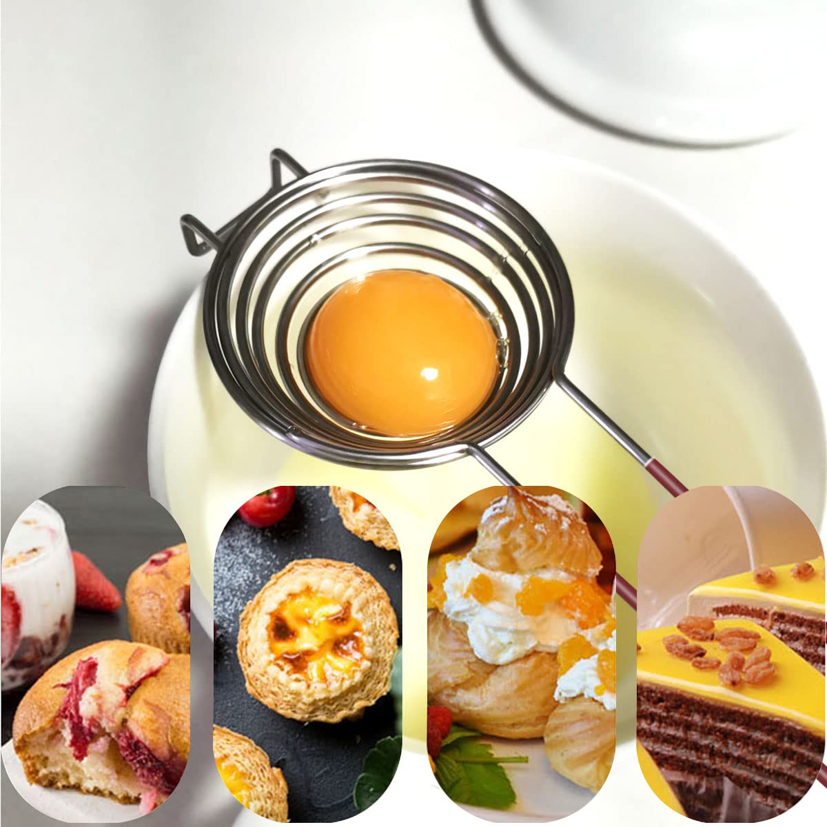 1 Pack Stainless Steel Yolk White Separator Tool Long Handled Egg White Separator, Egg Separator for Baking Cake, Kitchen Gadget (Large)