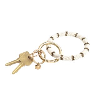 ink + alloy women's chloe beaded key ring and bracelet handmade jewelry for the modern bohemian (ivory gold stripes)