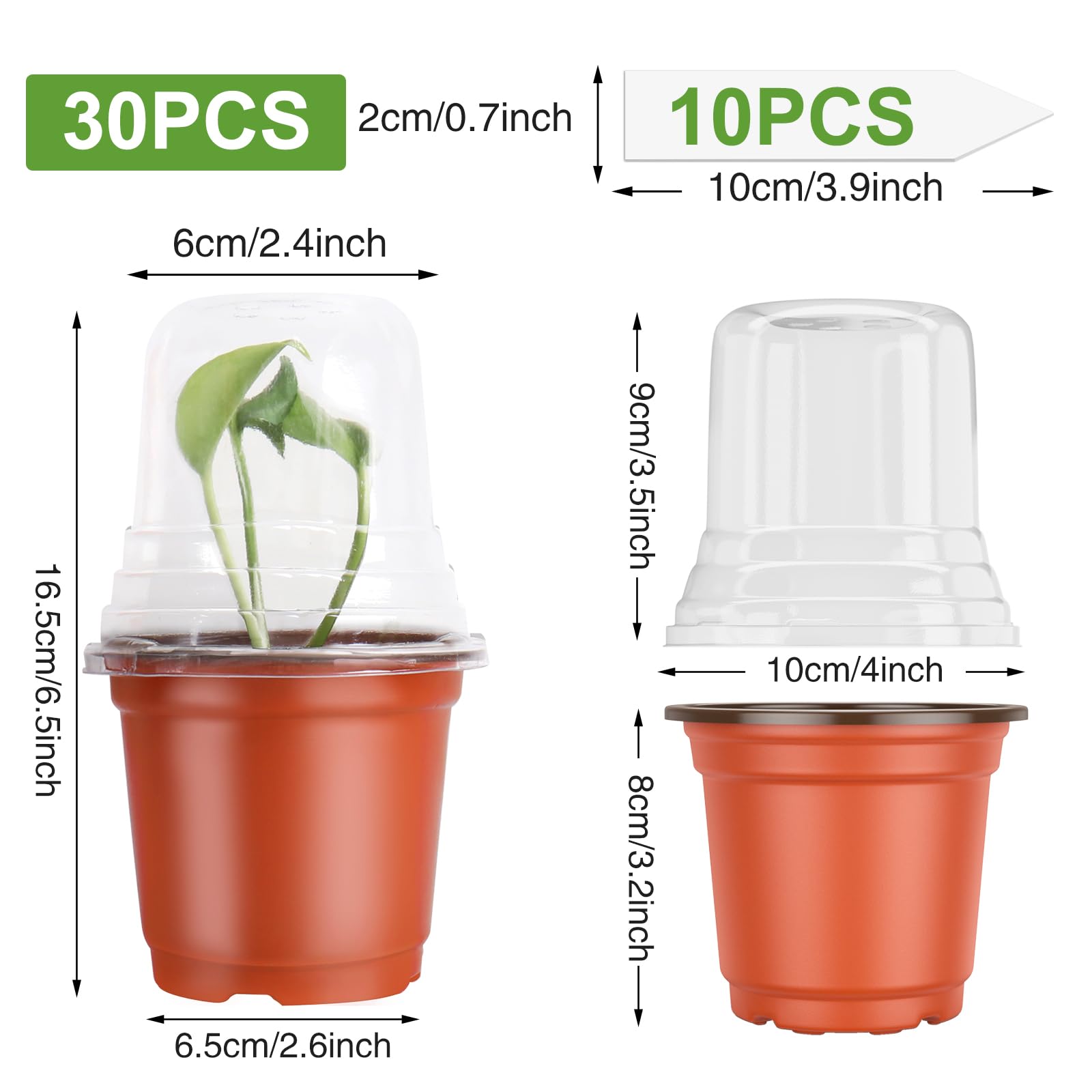 PEYOU Nursery Pots 30 Pack 4" Plant Pots with 30 Pack Humidity Domes with 10pcs Lables Plant Flower Thermostatic Nursery Pots for Plant Seeds Developing Seedlings Plants Growing