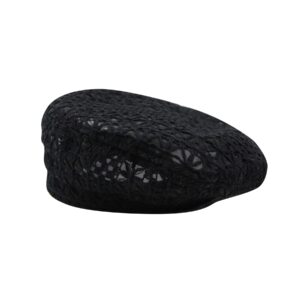 women lace lightweight beret floral hollow out hat breathable french beret beanie hat cap for spring summer, black