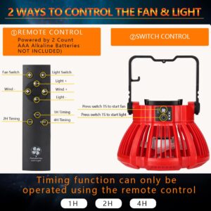 Hiesuan for Milwaukee 18v Fan Portable Camping Fan with Lantern, Remote, 3 Speed Brightness, 4H Timer, Hook Rechargeable Cordless Jobsite Small Personal Fan for Milwaukee 18V M18 Li-Ion Battery