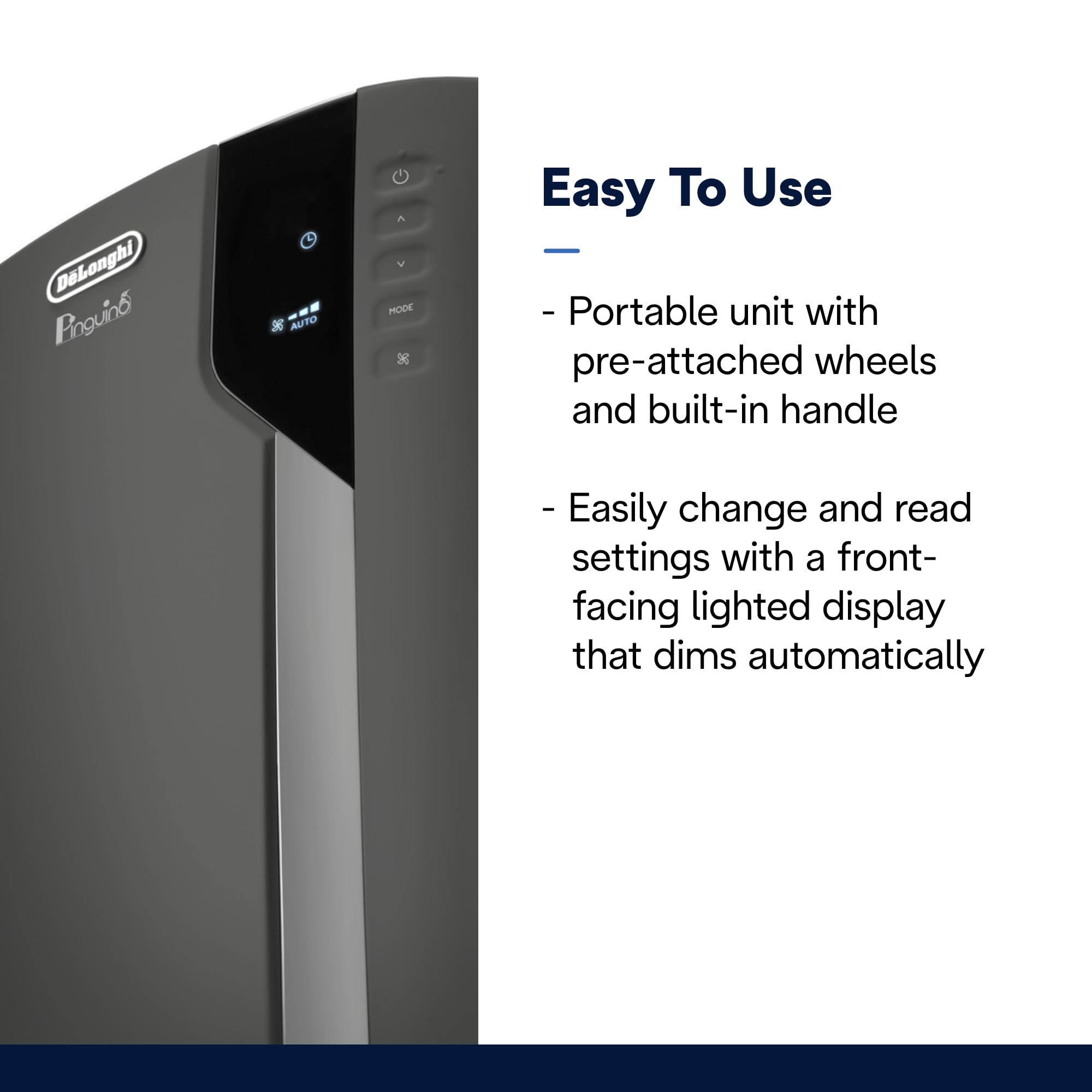 De'Longhi Pinguino Portable Air Conditioner, Dark Gray - For Rooms Up to 500 sq. ft. - Cooling, Dehumidifying & Fan Modes - Easy to Use - Washable Filter Included