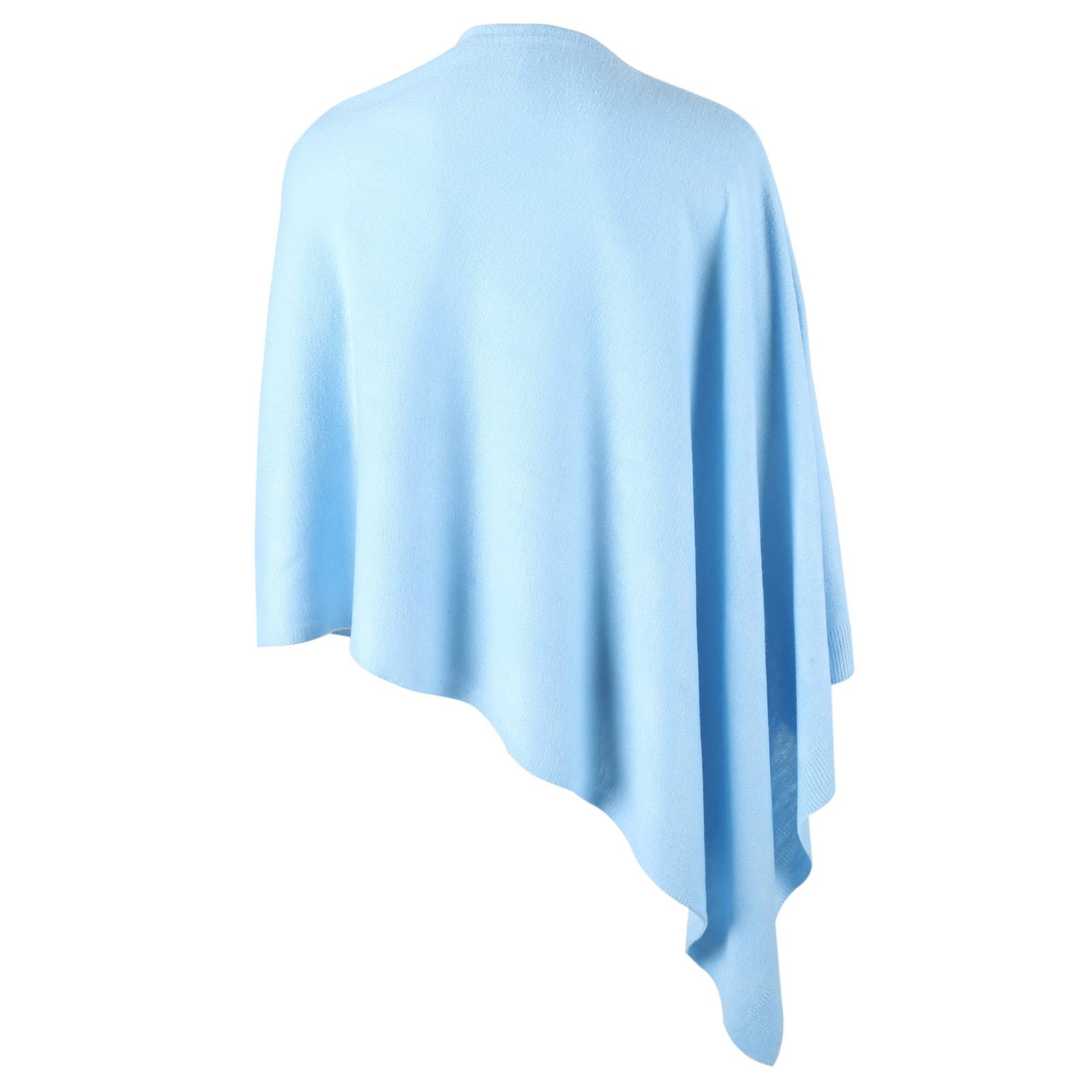 Women Ponchos Sweater Versatile Lightweight Solid Knitted Shawl Wrap Scarf Cape Accessories for Womens Sky Blue