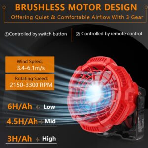 Hiesuan for Milwaukee 18v Fan Portable Camping Fan with Lantern, Remote, 3 Speed Brightness, 4H Timer, Hook Rechargeable Cordless Jobsite Small Personal Fan for Milwaukee 18V M18 Li-Ion Battery