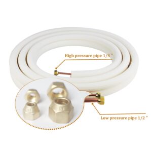 50 Ft Air Conditioning Copper Tubing Pipe Extension, 1/4" 1/2" 3/8" PE Thickened for Mini Split AC and Heating Equipment Insulated Coil Line HVAC Refrigerant with Nuts (1/4" & 1/2"* 3/8" PE WITH NUTS)