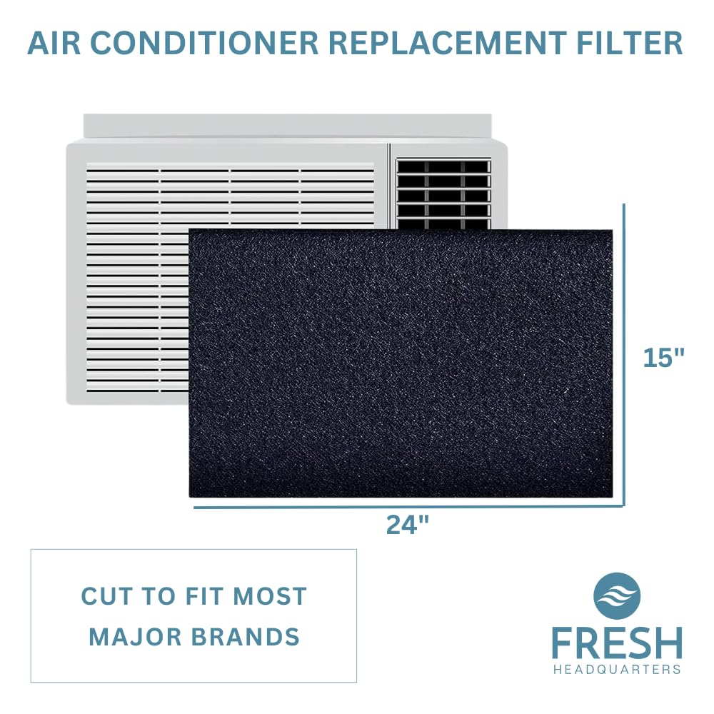 2 Pack Cut to Fit Foam Replacement Filter - 24 in x 15 in x 1/4 in Washable and Reusable for AC Window Unit, Air Purifier, Range Hood, Vent and More