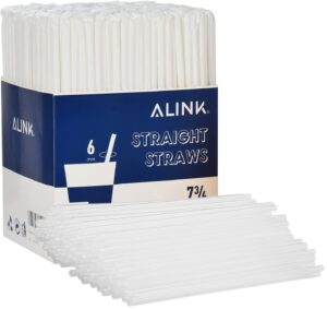 alink 500-pack clear plastic drinking straws, individually wrapped plastic disposable straight party straws - 7.75" x 0.23"