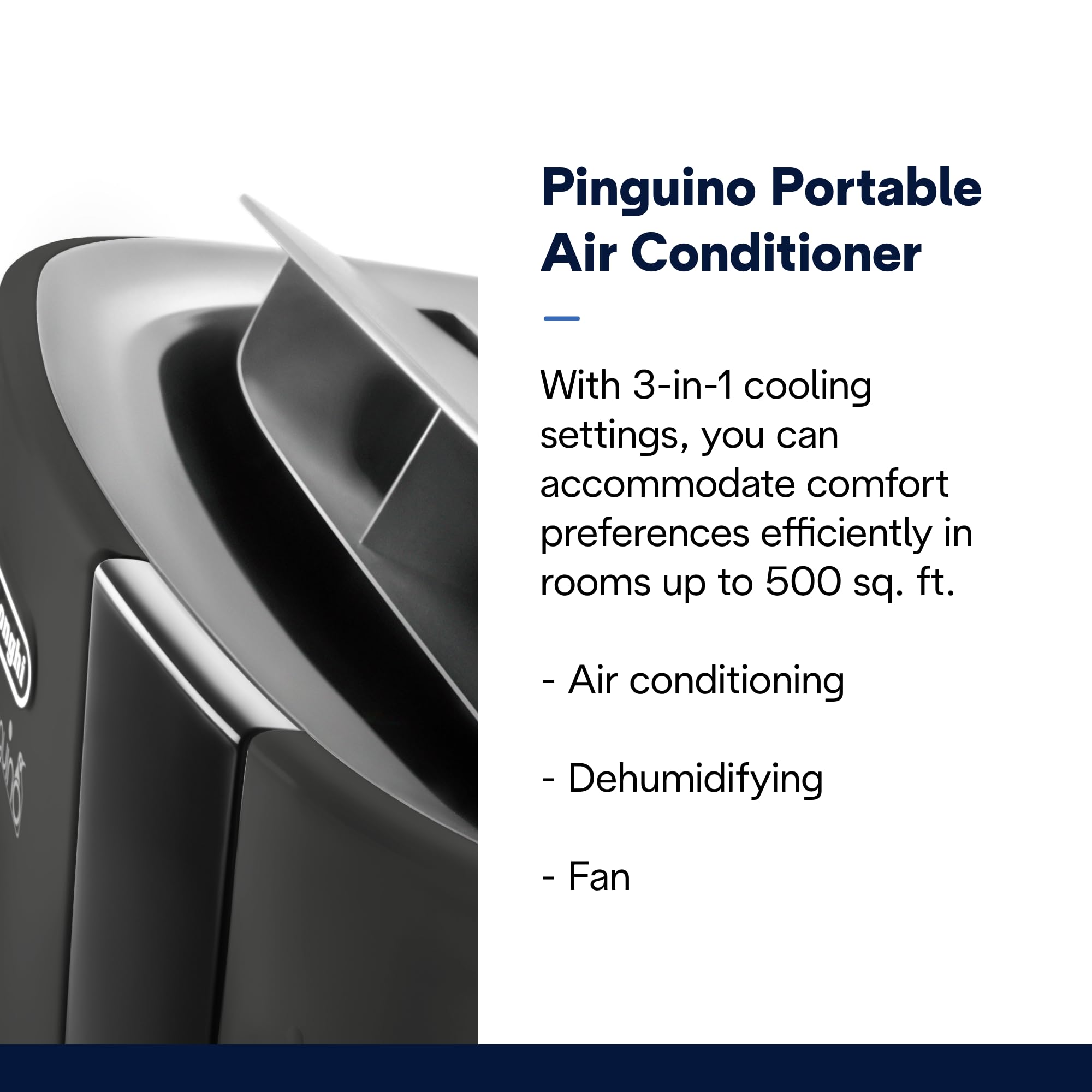 De'Longhi Pinguino Portable Air Conditioner, Dark Gray - For Rooms Up to 500 sq. ft. - Cooling, Dehumidifying & Fan Modes - Easy to Use - Washable Filter Included