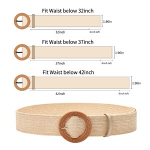 LUCHENGYI Women Straw Woven Elastic Stretch Waist Belt Skinny Boho Ladies Braided Dress Belt With Wooden Style Buckle