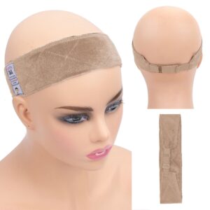 gex wig grip band with adjustable elastic closure flexible velvet no slip wig grip headbands cap for wigs(beige)