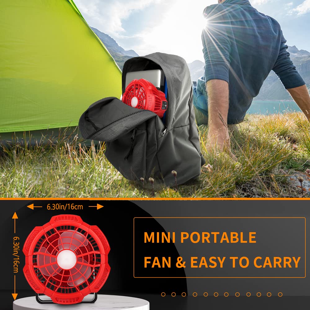 Hiesuan for Milwaukee 18v Fan Portable Camping Fan with Lantern, Remote, 3 Speed Brightness, 4H Timer, Hook Rechargeable Cordless Jobsite Small Personal Fan for Milwaukee 18V M18 Li-Ion Battery