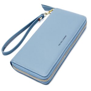 vocus womens wallet rfid blocking zip around wallet pu leather large travel long purse credit card holder with wristlet