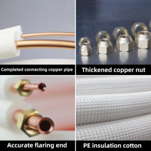 50 Ft Air Conditioning Copper Tubing Pipe Extension, 1/4" 1/2" 3/8" PE Thickened for Mini Split AC and Heating Equipment Insulated Coil Line HVAC Refrigerant with Nuts (1/4" & 1/2"* 3/8" PE WITH NUTS)