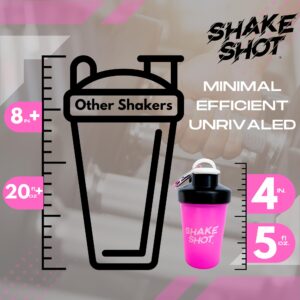 Shake Shot - Pink - 4oz Mini Shaker Bottle for Pre Workout, Creatine, & Small Scoop Supplements Carabiner & Shaker Ball Included