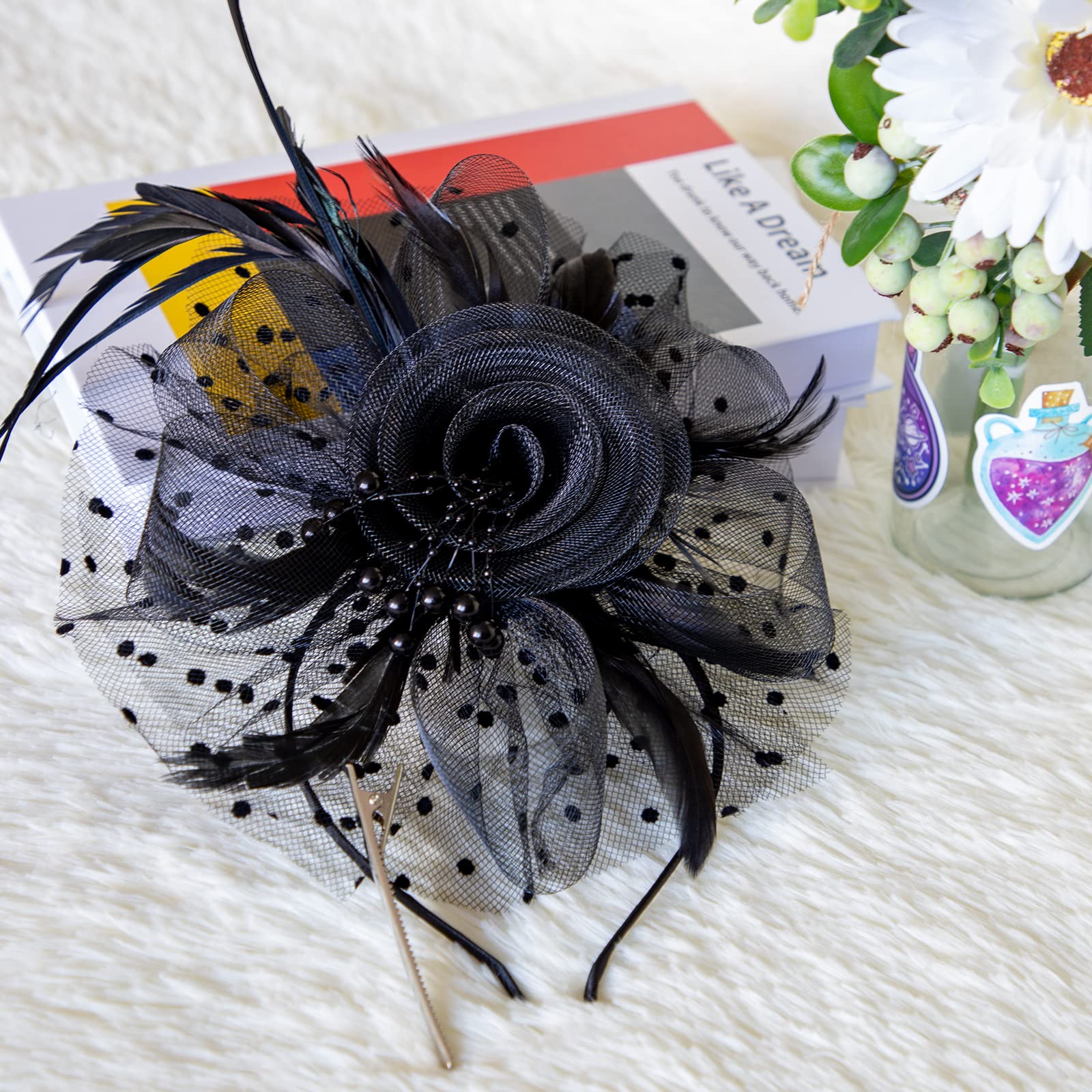 Fascinators for Women Kentucky Derby Hats,Tea Party Hat Headband Hair Clip for Wedding Cocktail Black