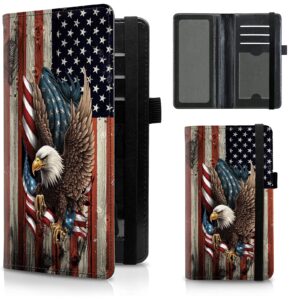 fuyocwe leather checkbook cover for men women check book holder cover wallets for personal checkbook duplicate checks with rfid blocking & elastic strap-bald eagle with flag