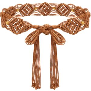 suyi boho braid belt for women bohemian woven waist belts for dress rhombus 170cm brown 1