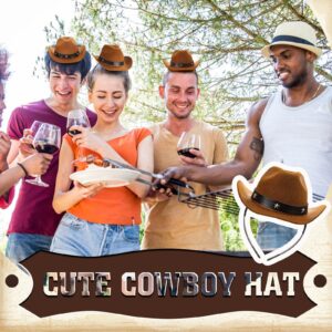 6 Pcs Cowboy Hat Headband Mini Cowgirl Hat Headband Cowgirl Costume Accessories for Women Men Adult Western Party Supplies, Brown