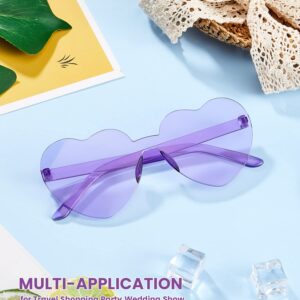 Weewooday 40 Pairs Heart Glasses Rimless Heart Shaped Frameless Sunglasses Transparent Sunglasses Tinted Eyewear(Purple)