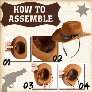 6 Pcs Cowboy Hat Headband Mini Cowgirl Hat Headband Cowgirl Costume Accessories for Women Men Adult Western Party Supplies, Brown