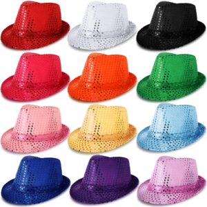 12 pieces western sequin hat glitter sequin hat solid color dance hat retro disco cap unisex costume cap for women men party props supplies