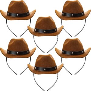 6 pcs cowboy hat headband mini cowgirl hat headband cowgirl costume accessories for women men adult western party supplies, brown