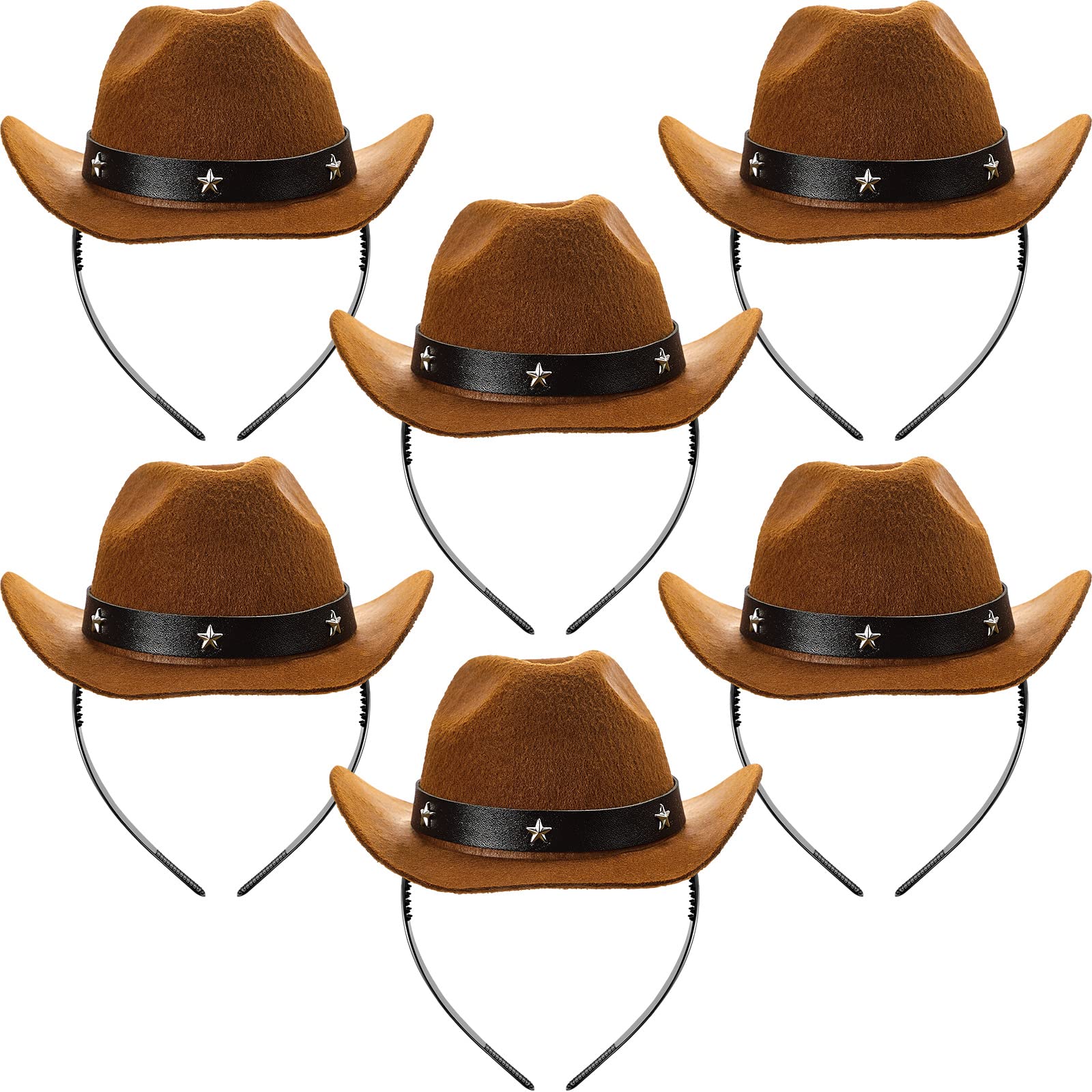 6 Pcs Cowboy Hat Headband Mini Cowgirl Hat Headband Cowgirl Costume Accessories for Women Men Adult Western Party Supplies, Brown