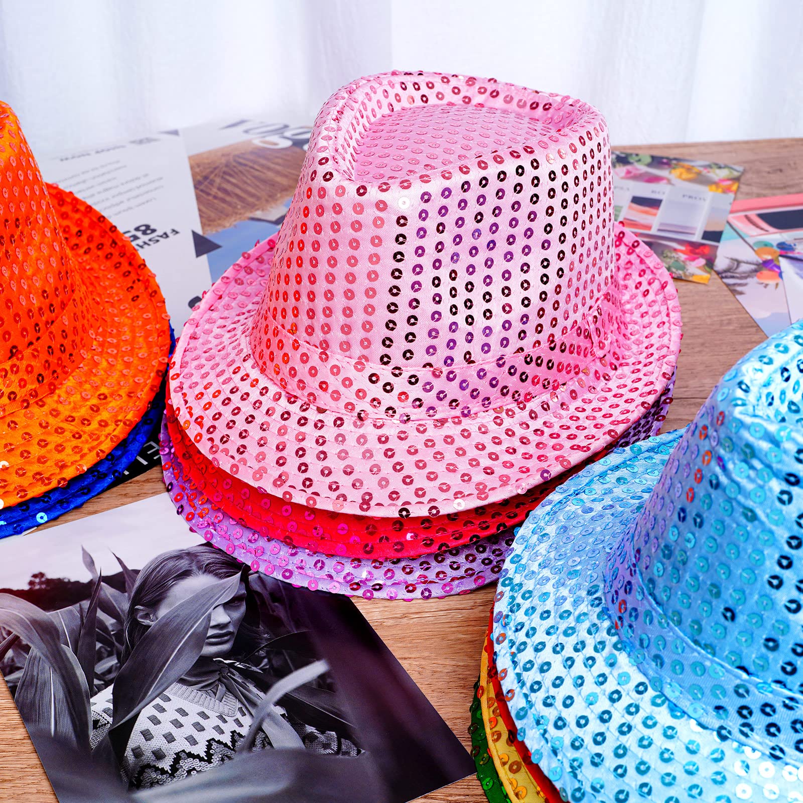 12 Pieces Western Sequin Hat Glitter Sequin Hat Solid Color Dance Hat Retro Disco Cap Unisex Costume Cap for Women Men Party Props Supplies