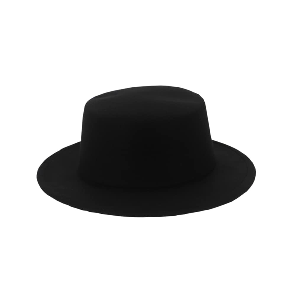 Classic Black Fedora Hats Flat Church Derby Caps Wide Brim Pork Pie Hats Fashion Bowler Cap for Wedding Party Performance