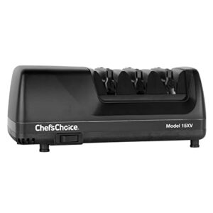 chef’schoice 15xv professional electric knife sharpener with 100-percent diamond abrasives and precision angle guides for straight edge and serrated knives, 3-stage, black