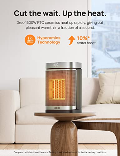 Dreo Space Heater for Bathroom and Indoor, Portable Heater, 1500W Safe and Quiet PTC Ceramic Heater, 40-95°F Digital Thermostat, 70°Oscillating, Remote, ALCI Safety Plug, 12h Timer, 5 Modes