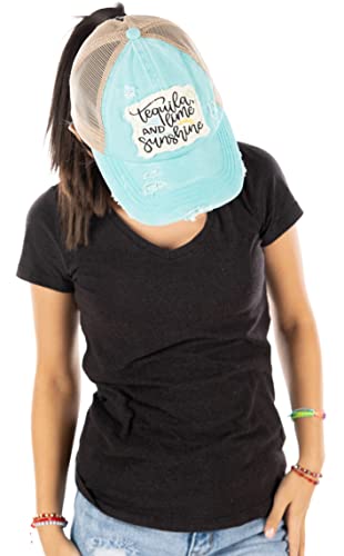 Funky Junque Criss Cross Hat Womens Saying Baseball Hat - Tequila, Lime, and Sunshine - Mint