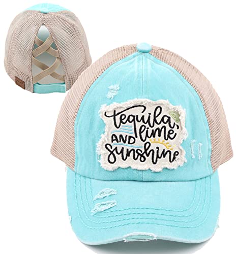 Funky Junque Criss Cross Hat Womens Saying Baseball Hat - Tequila, Lime, and Sunshine - Mint