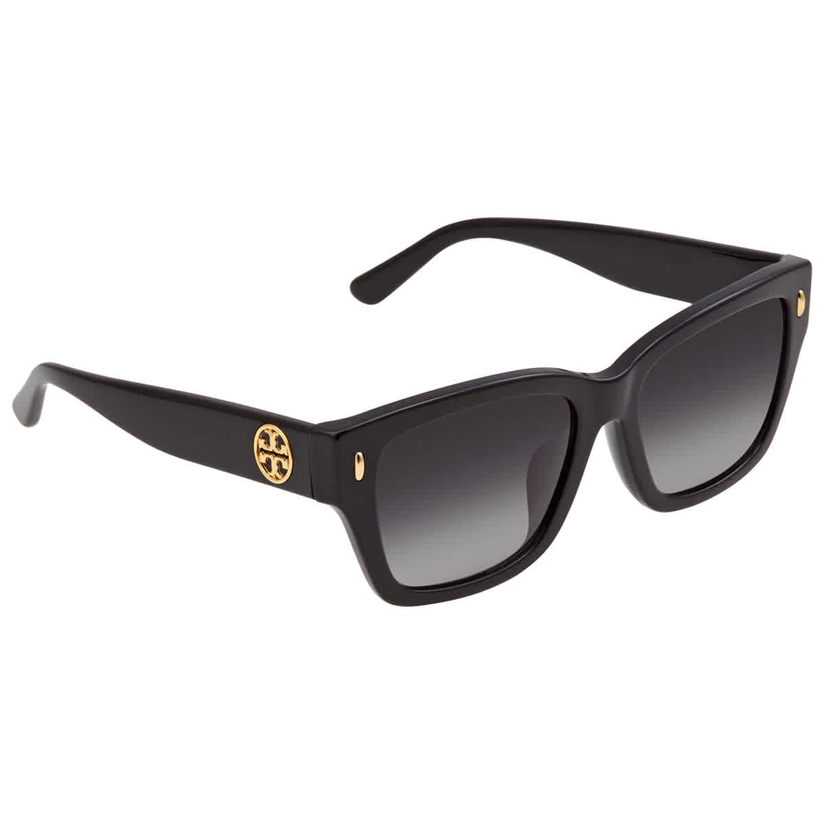 Tory Burch Women's TY7167U Universal Fit Polarized Rectangular Sunglasses, Black, 53mm