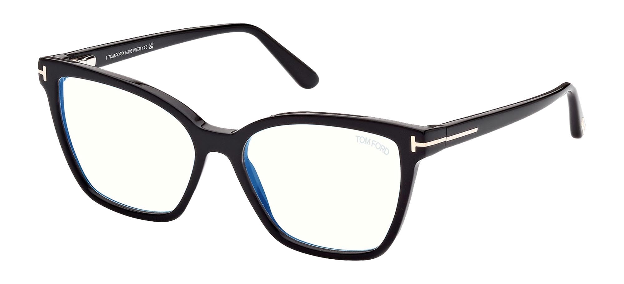 Eyeglasses Tom Ford FT 5812 -B 001 Shiny Black,"t" Logo/Blue Block Lenses