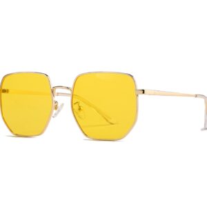 HJSTES Large Hexagonal Polarized Sunglasses Womens Men Trendy Square Mirrored Lens UV Protection(Gold/Yellow)